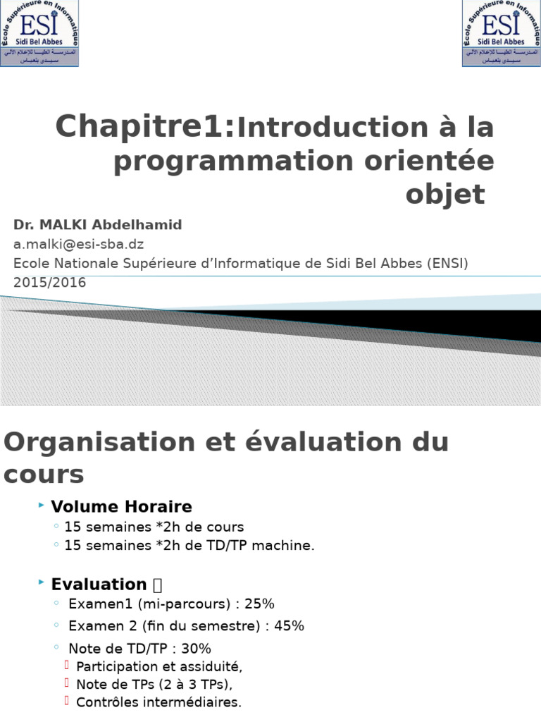 Chapitre1 Initiation POO | PDF