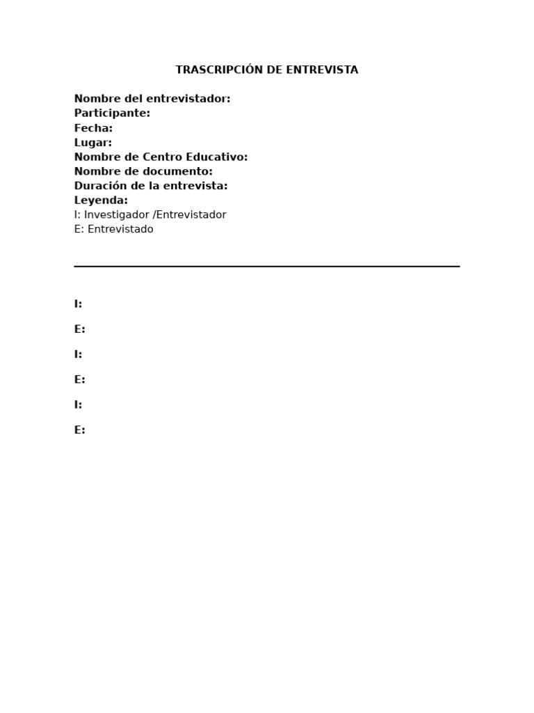 Plantilla para Transcripción de Entrevistas | PDF