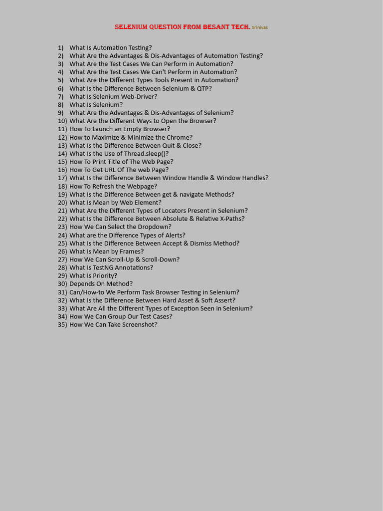 Selenium Questions Srinivas Pdf