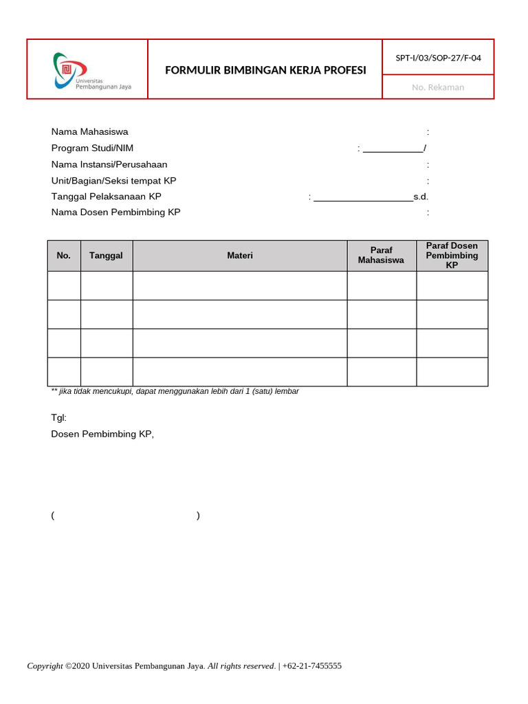 Form KP-04 Bimbingan KP - NIM Nama Alt2 | PDF