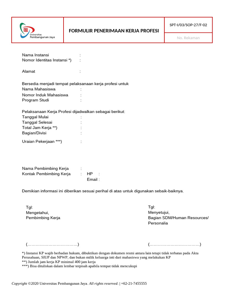 Form KP-02 Formulir Penerimaan KP - NIM Nama | PDF