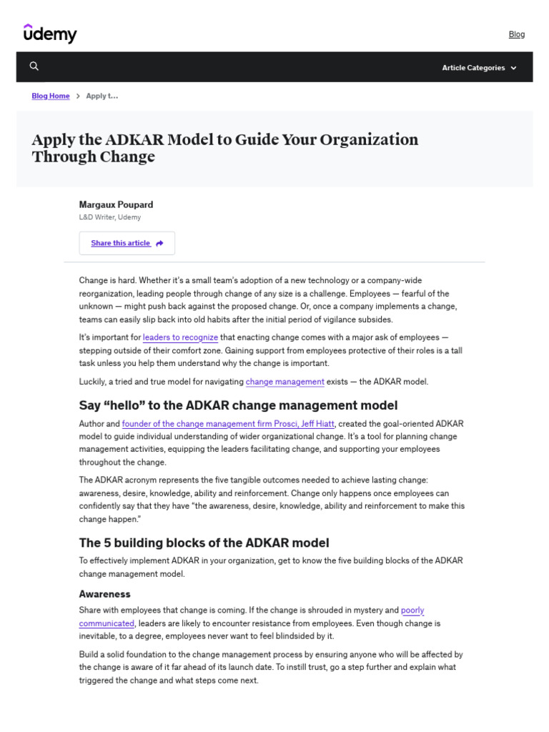 Apply The ADKAR Model To Guide Your Organization Through Change | PDF