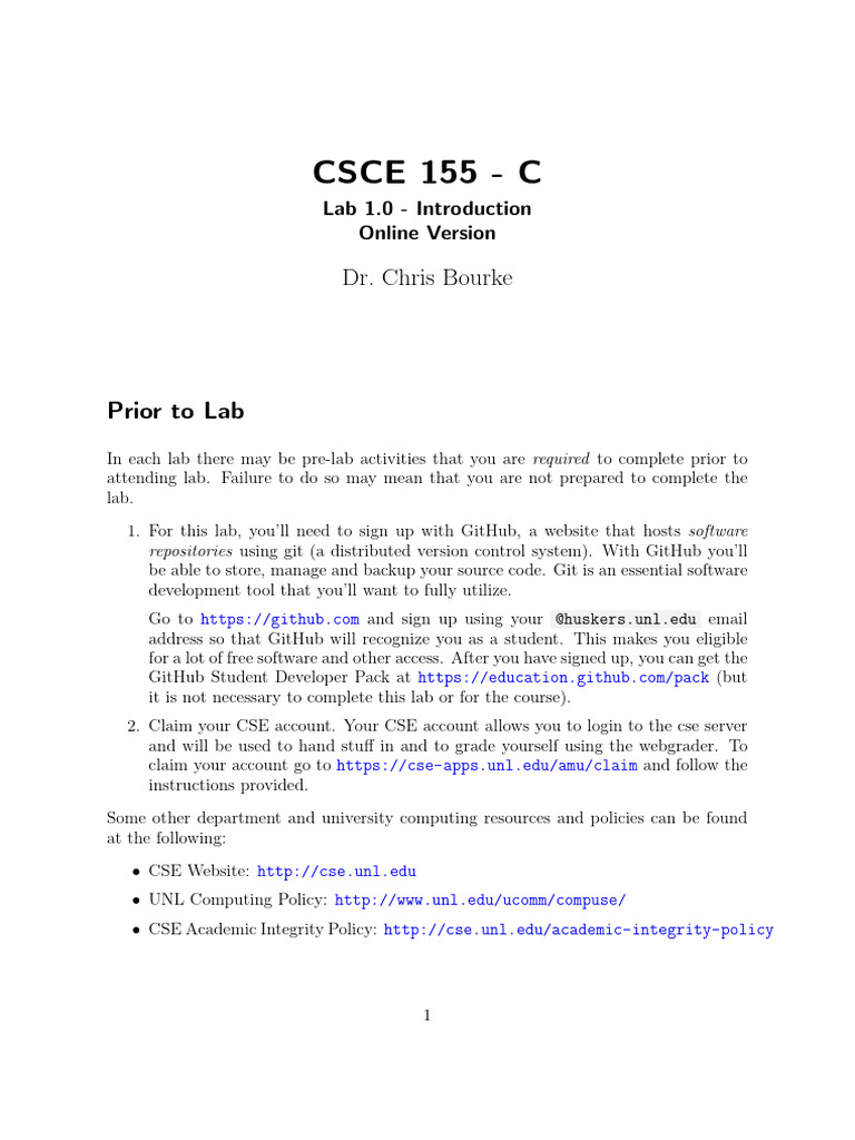 Lab 1 - CSCE 155E | PDF