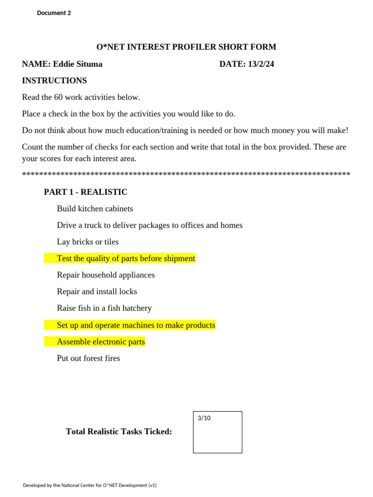 Document 2 - Career Interest Profile EDITED | PDF