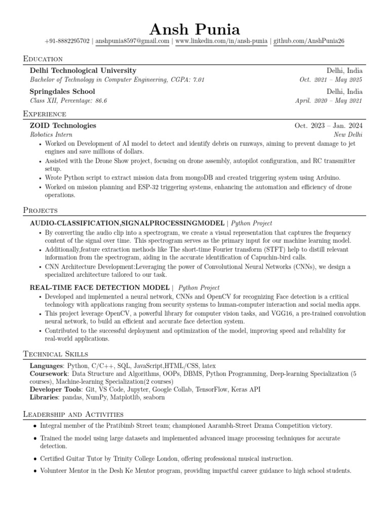 Ansh Punia DTU Final Resume | PDF
