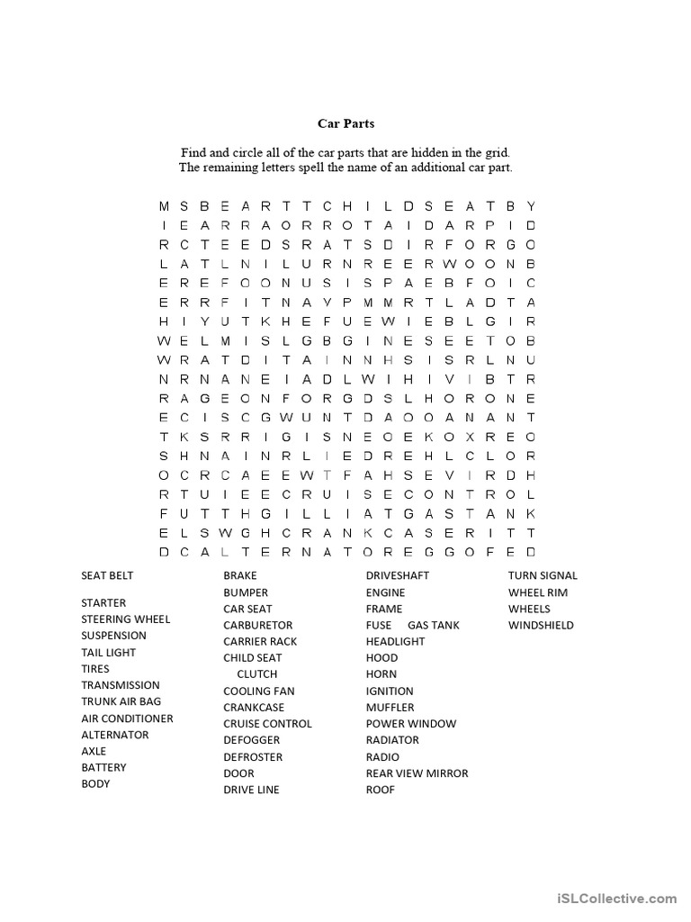 Car Parts Wordsearch | PDF