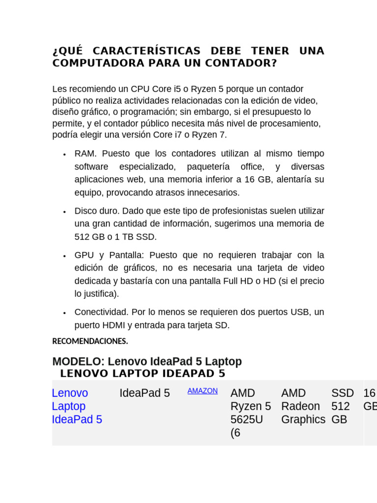 Qué Características Debe Tener Una Computadora para Un Contador | PDF | Ordenador portátil ...