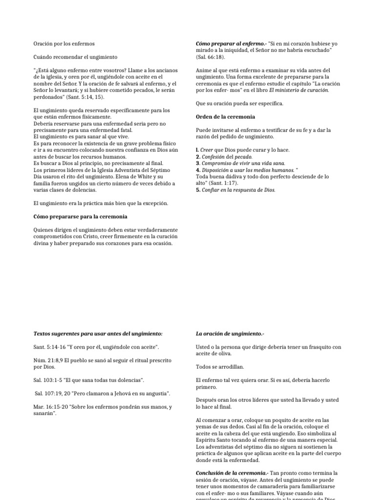 Oración Por Los Enfermos - Ungimiento - Resumen | PDF