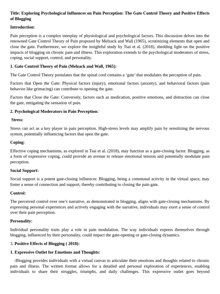 Written Assignment Week 1 | PDF | Pain | Social Support