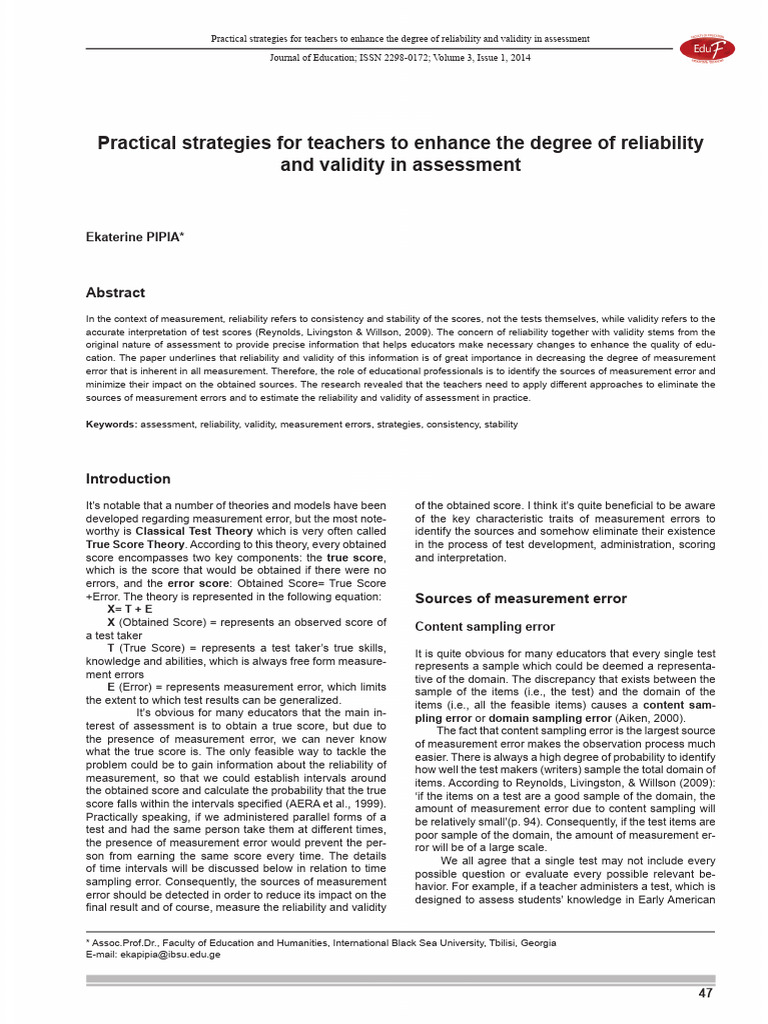 Validity and Reliability | PDF | Educational Assessment | Self-Improvement