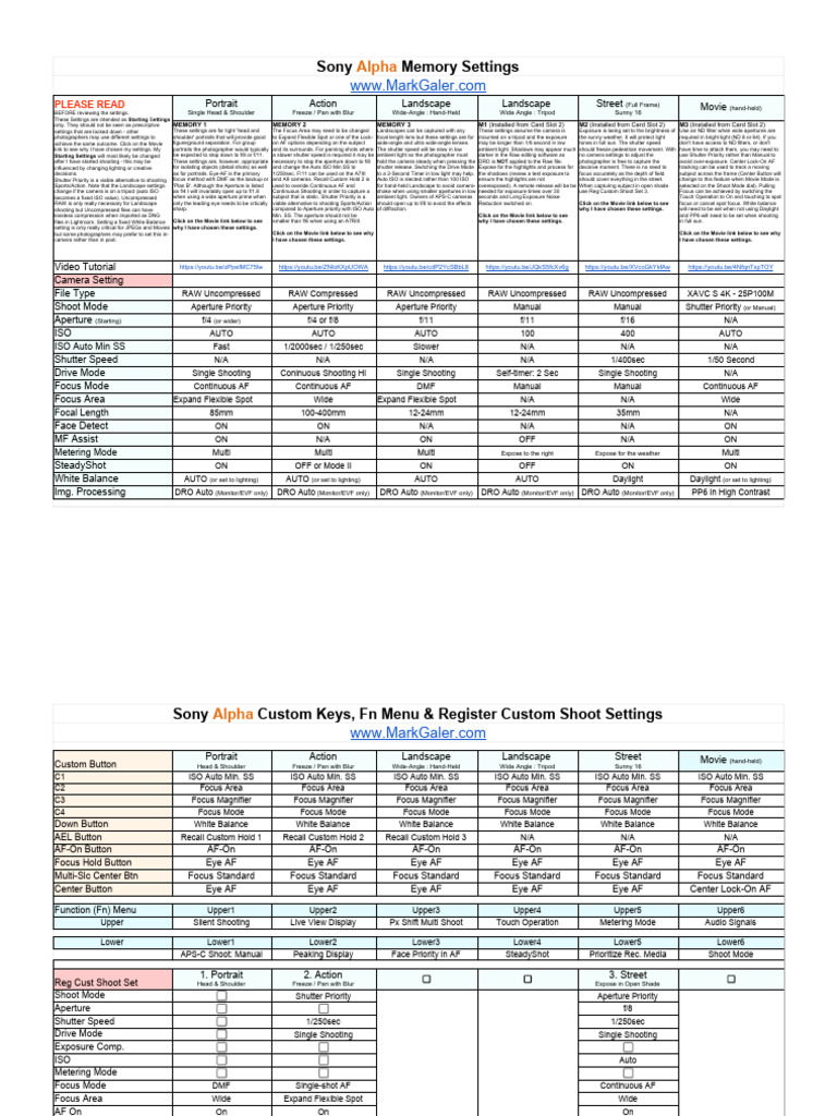 Sony-Alpha-Camera-Settings-010419 | PDF