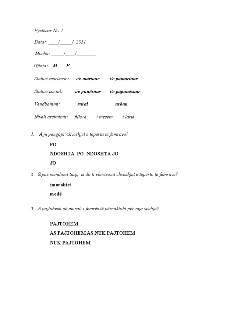 Pyetësor Nr2 | PDF