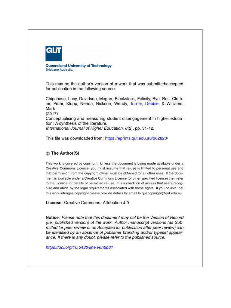 Conceptualizing and Measuring Student Disengagement in Higher Education ...