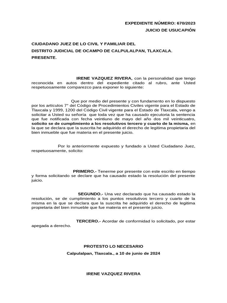 Escrito para Que Cause Ejecutoria La Sentencia | PDF