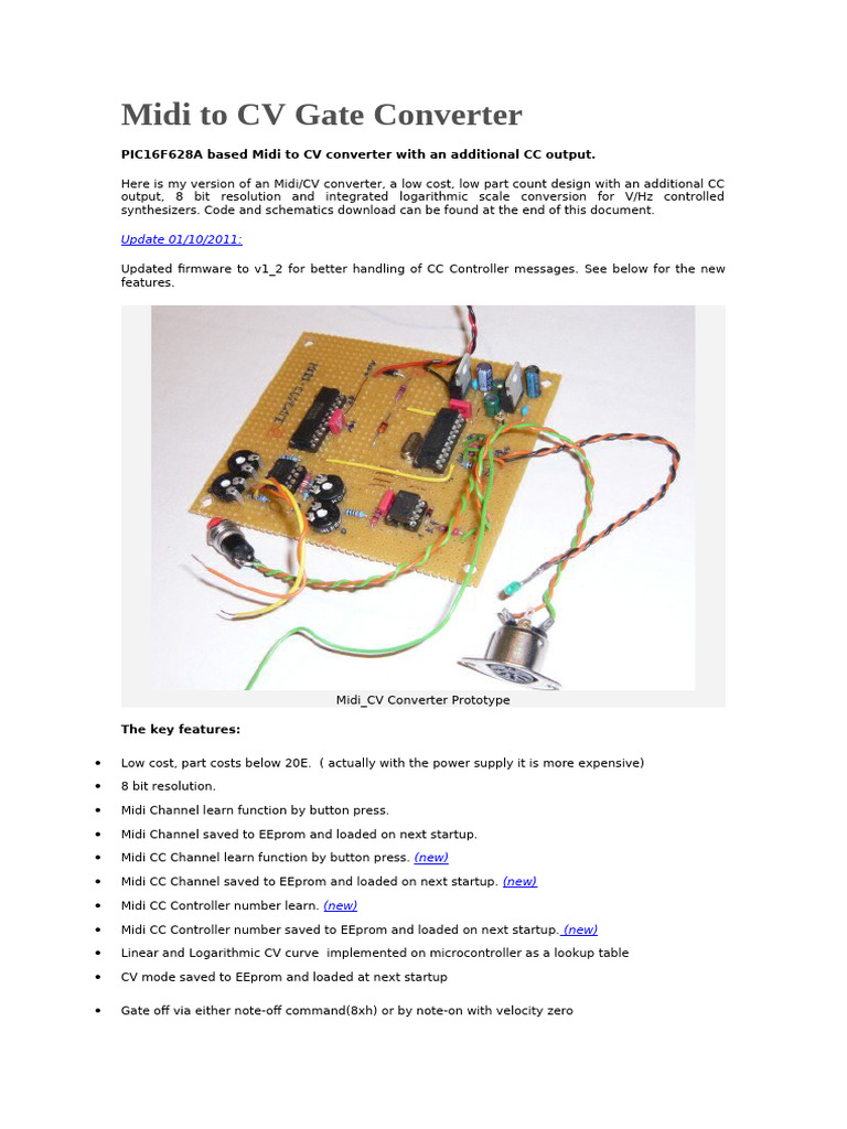 Midi To CV Gate Converter | PDF