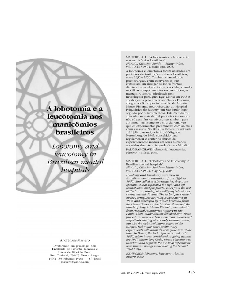 A Lobotomia e A Leucotomia Nos Manicomios Brasileiros | PDF