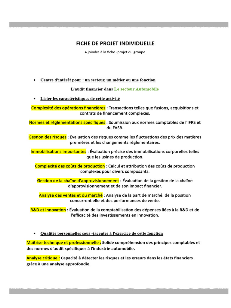 Fiche de Projet Individuelle Anas Chanhari | PDF