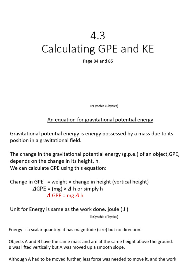4.3 Calculating KE and GPE | PDF | Potential Energy | Mass