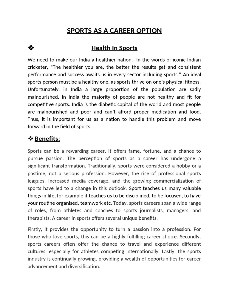 Sports As A Career Option | PDF