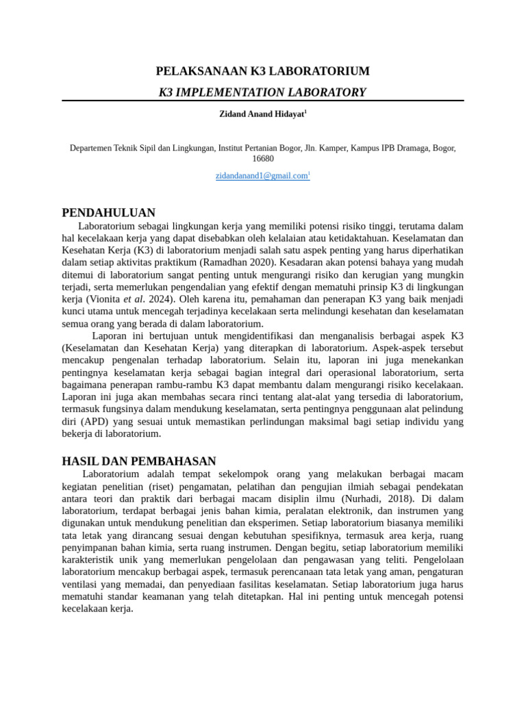 Pelaksanaan K3 Laboratorium Pdf