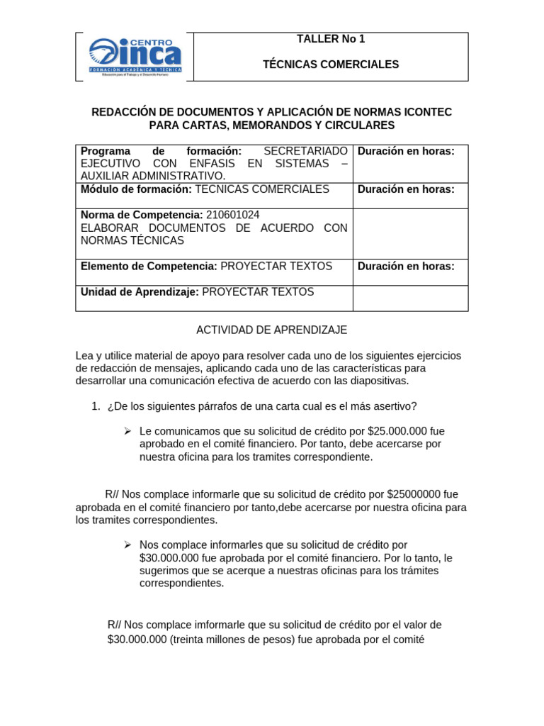 Redacción de Documentos y Aplicación de Normas Icontec para Cartas | PDF