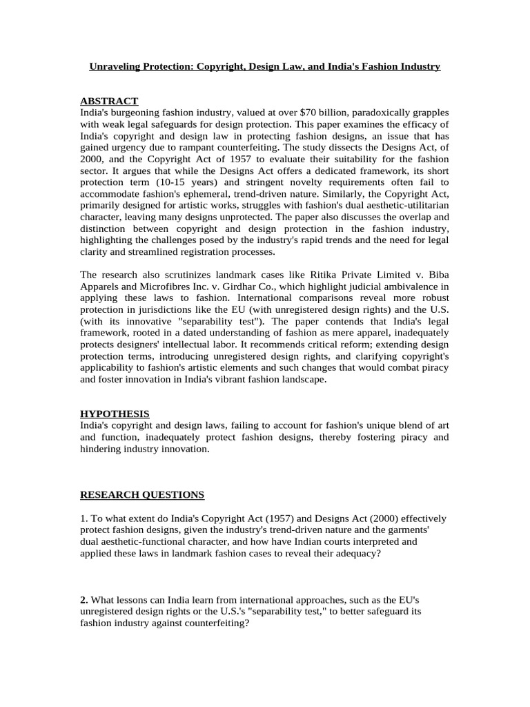 The Protection of Fashion Designs Under Copyright and Design Law in ...