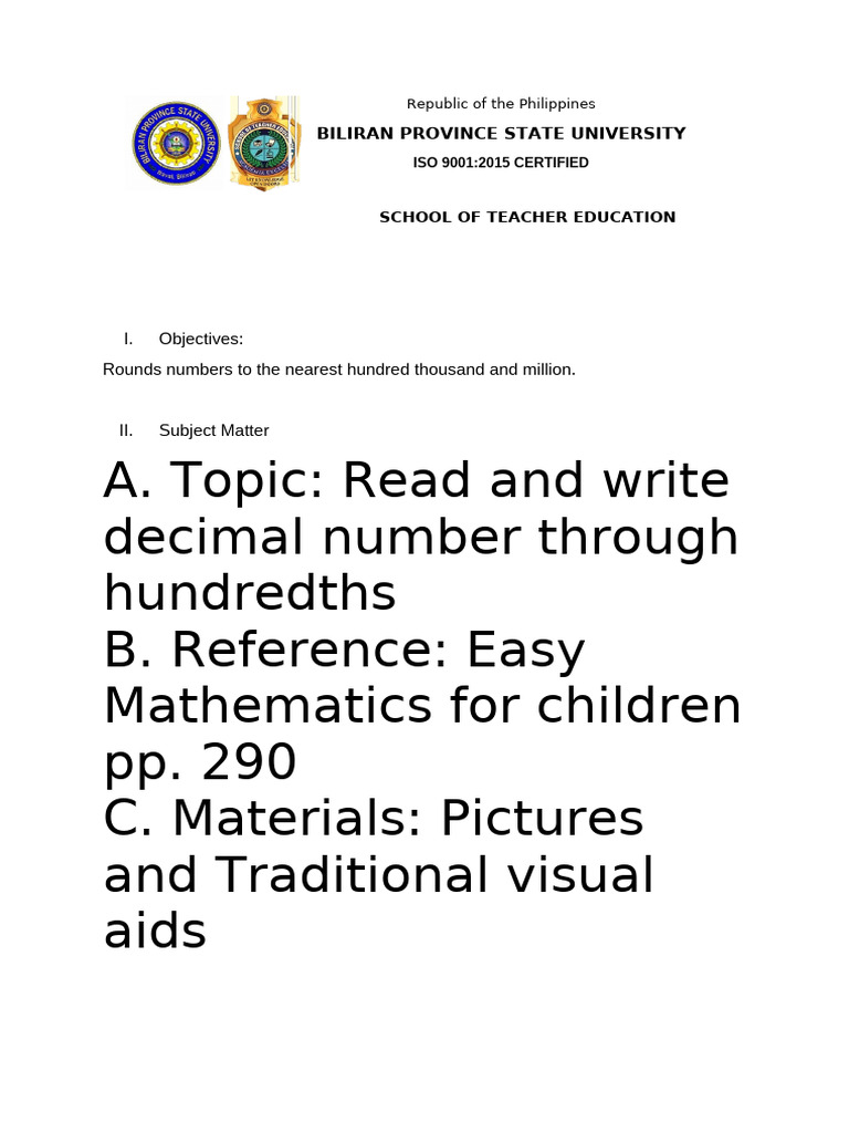 MALUYA, MARK NOLI - MATH LESSON PLAN (Draft) | PDF