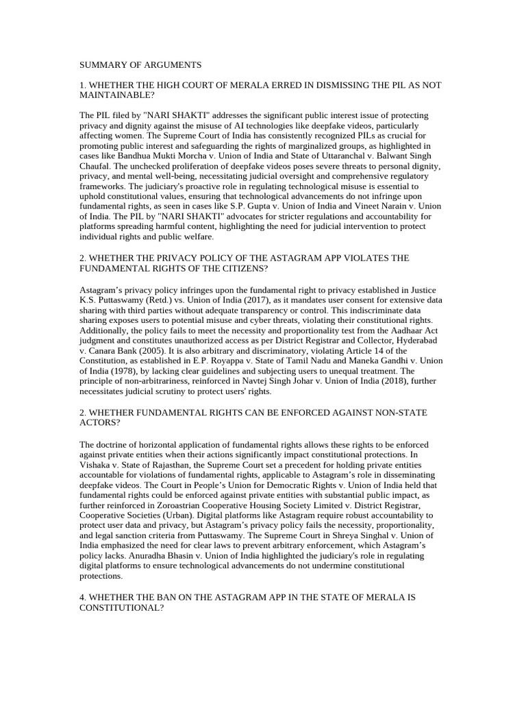 Summary of Arguments | PDF