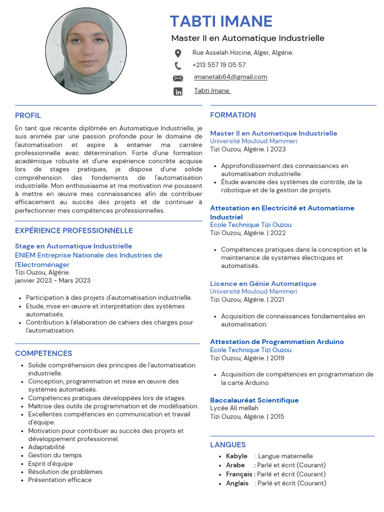 Tabti Imane CV Alger | PDF