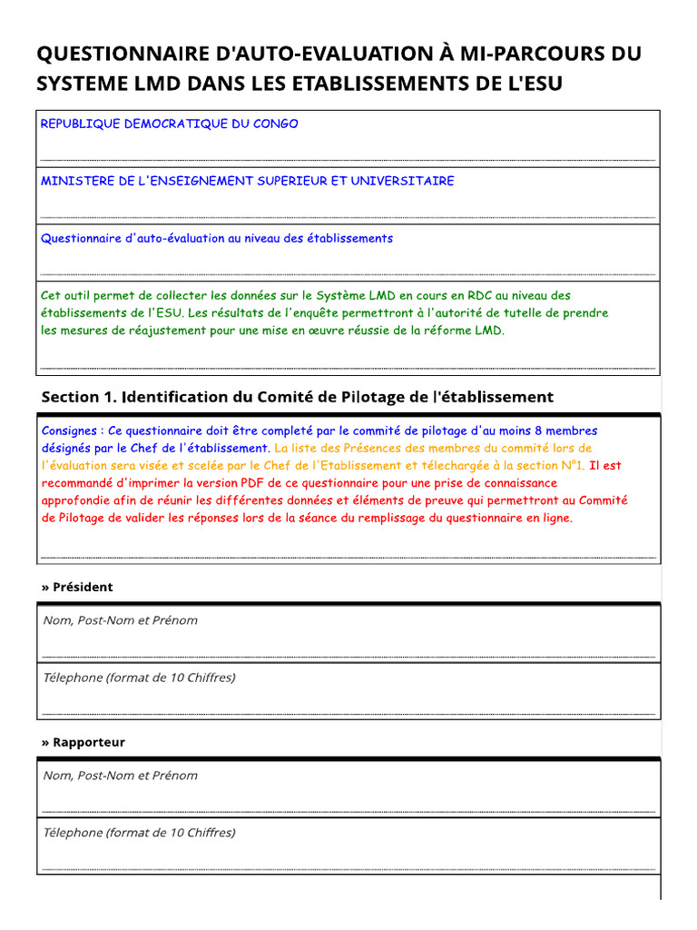 Questionnaire Auto-Evaluationa Systeme LMD | PDF