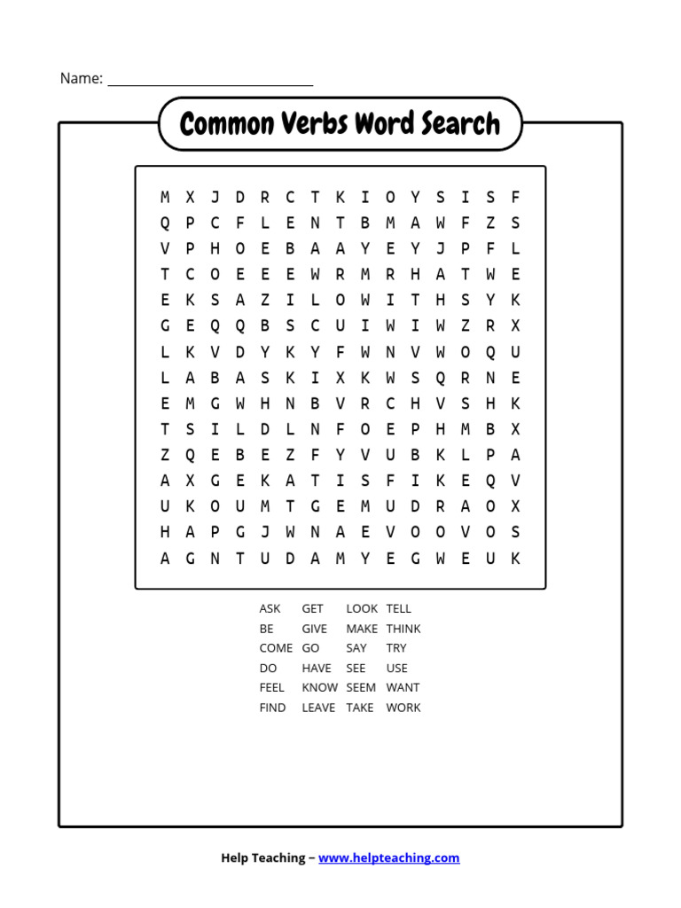 Common Verbs Word Search Worksheet | PDF