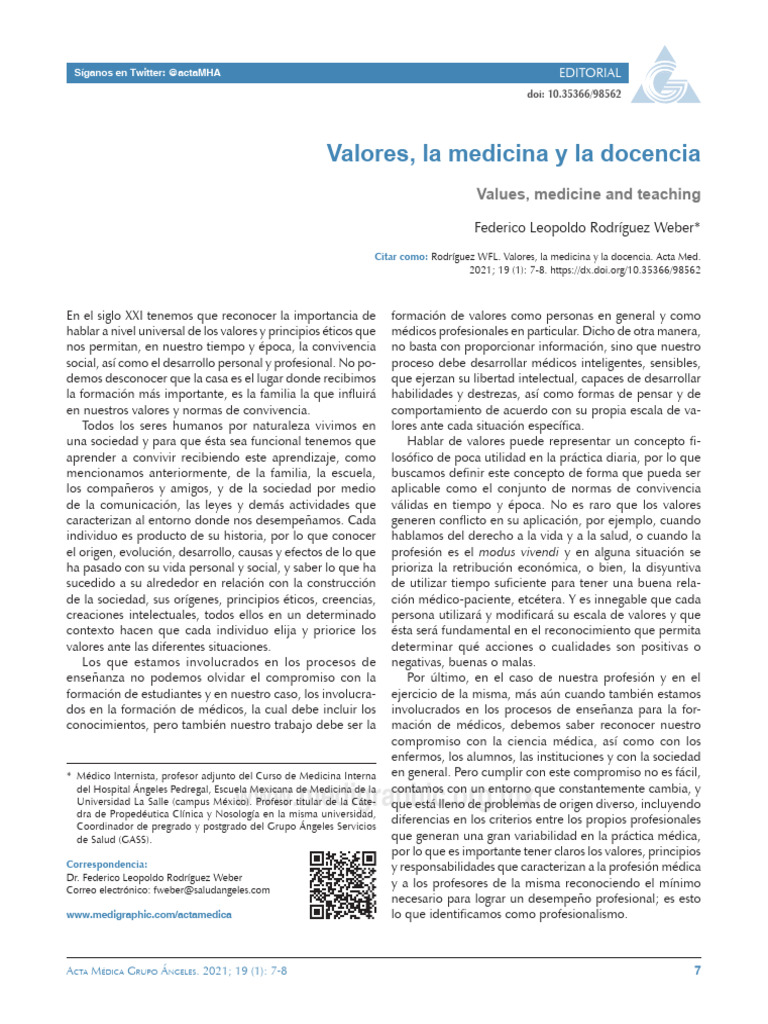 Values Medicine and Teaching | PDF