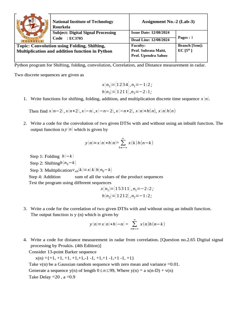 Assignment Convolution & Corelation Lab2 | PDF