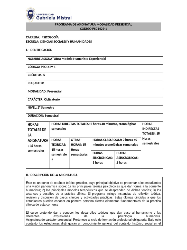 2024S02 - Programa Modelo Humanista | PDF | Psicologia humanista | Sicología