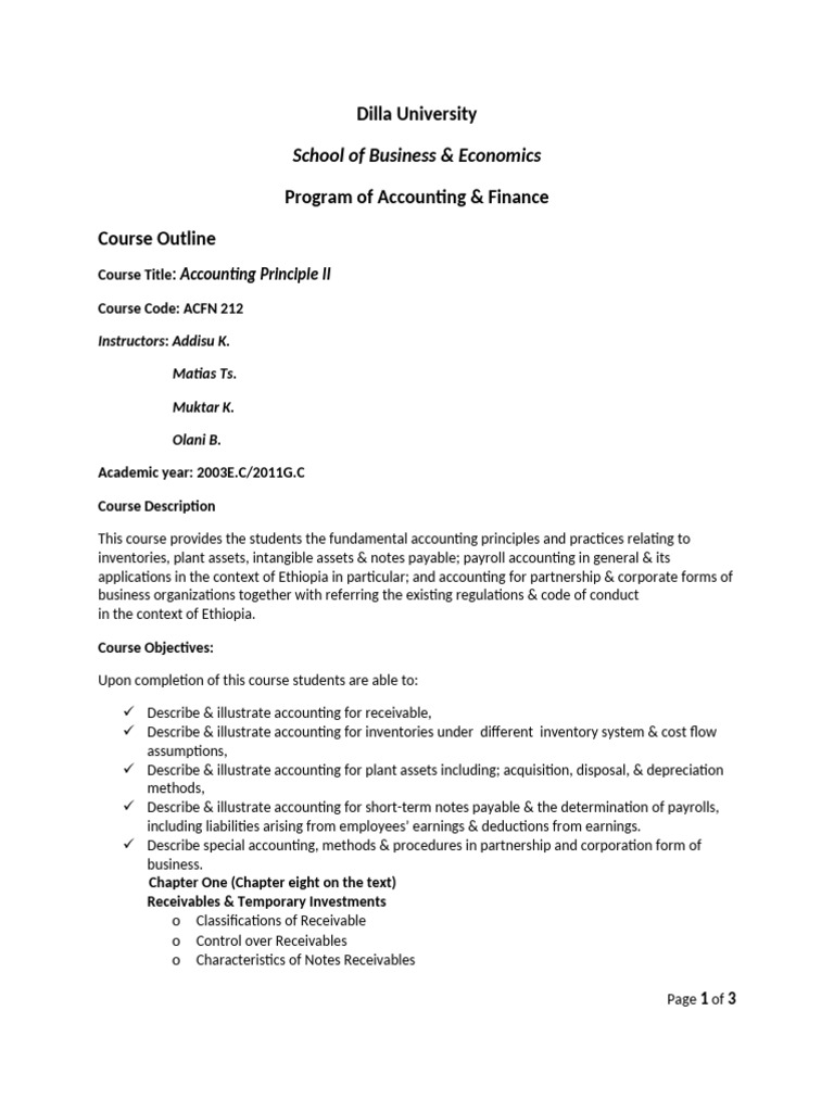 Course Outline Acfn 212 | PDF