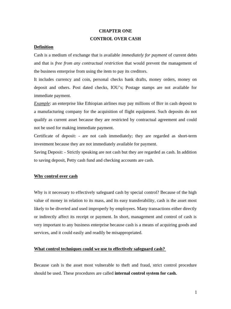 Control Over Cash | PDF