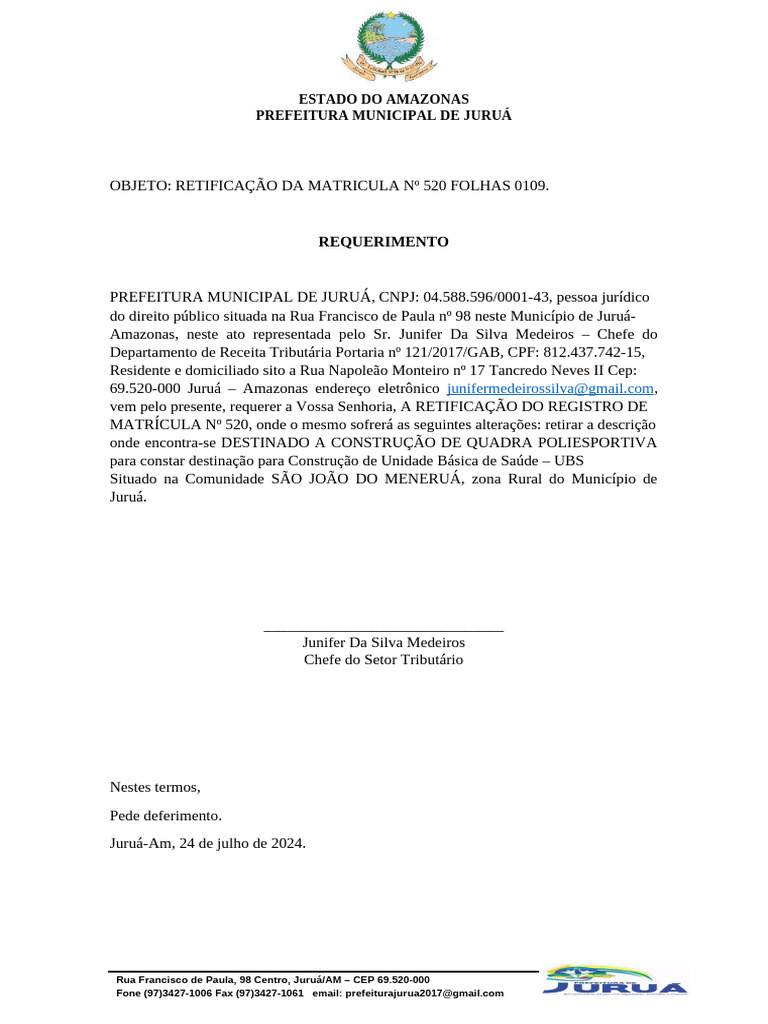 Requerimento de Matricula de Imóvel. 2407 | PDF