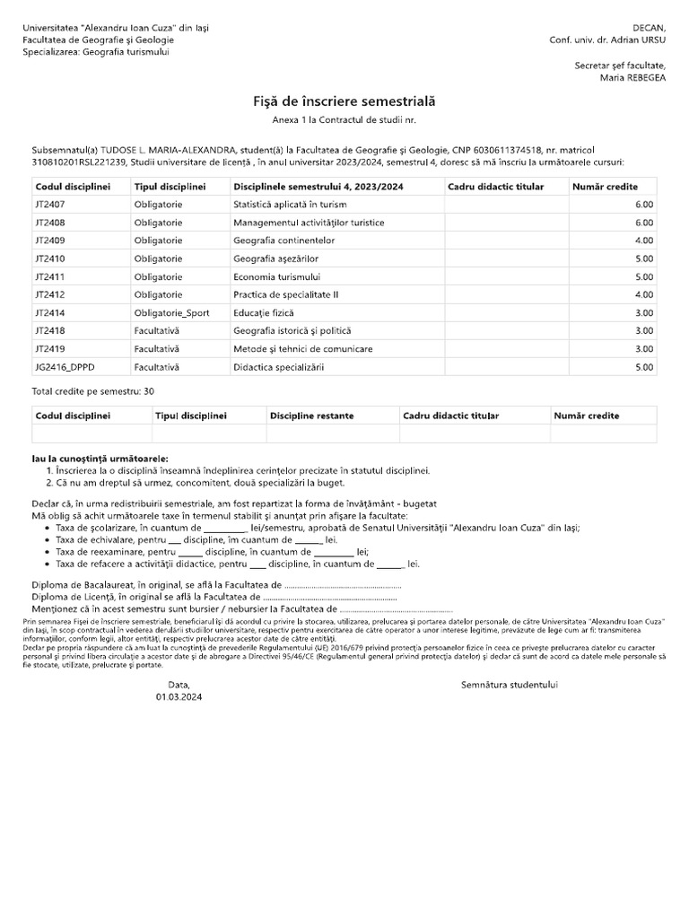 Fisa Semestriala | PDF