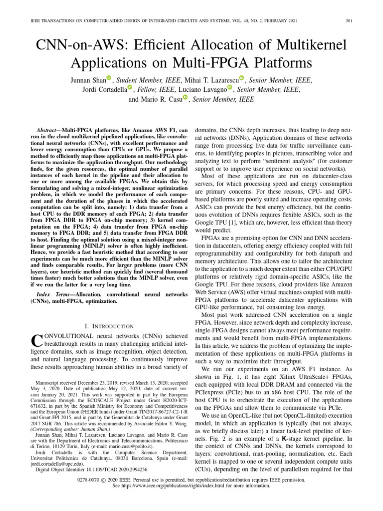 CNN-On-AWS Efficient Allocation of Multikernel Applications On Multi-FPGA Platforms | PDF