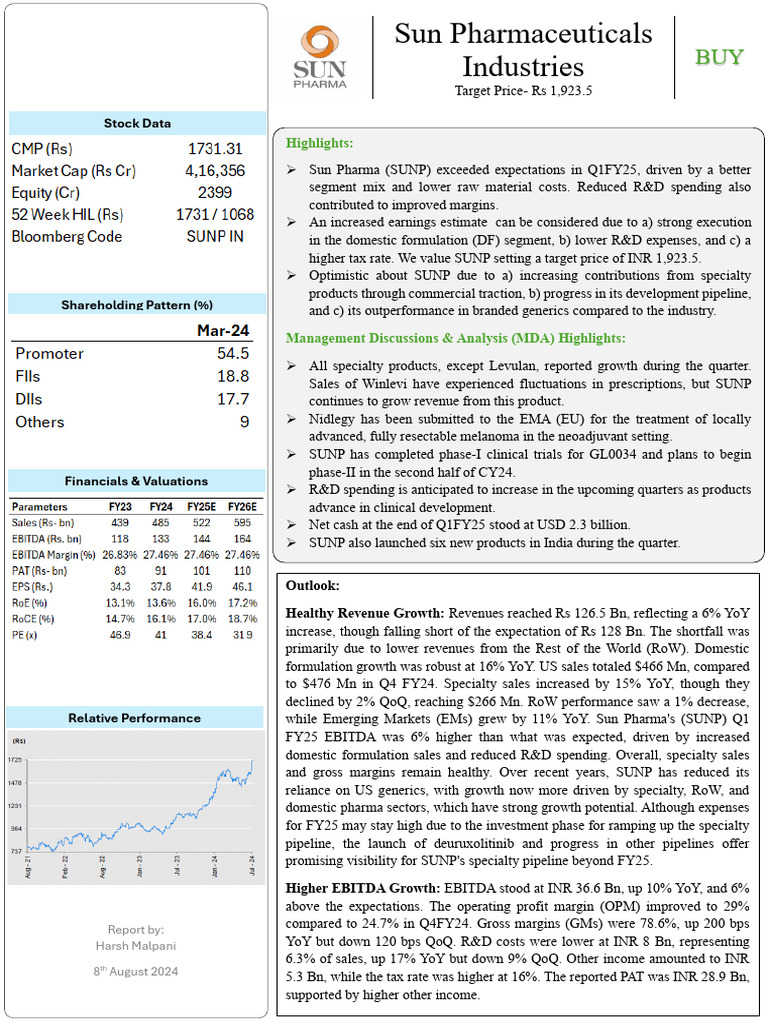 Sun Pharma Report | PDF
