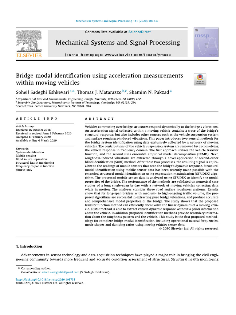 Bridge Modal Identification Using Acceleration Measurements Pdf