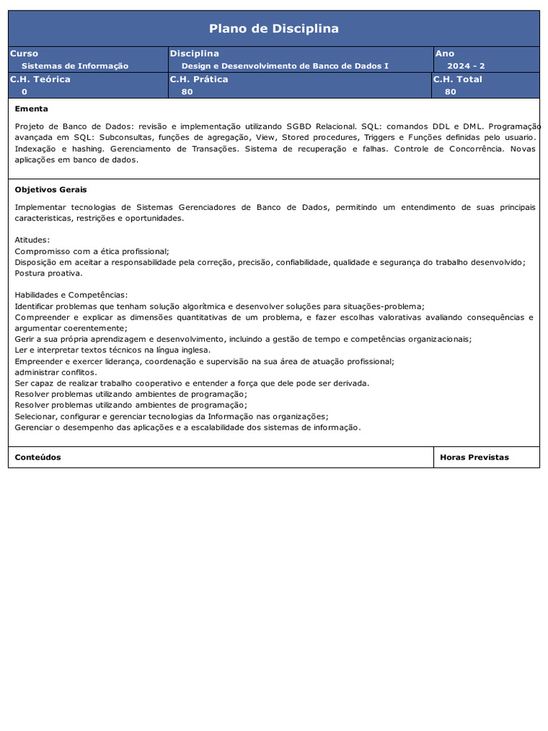 Plano Disciplina | PDF