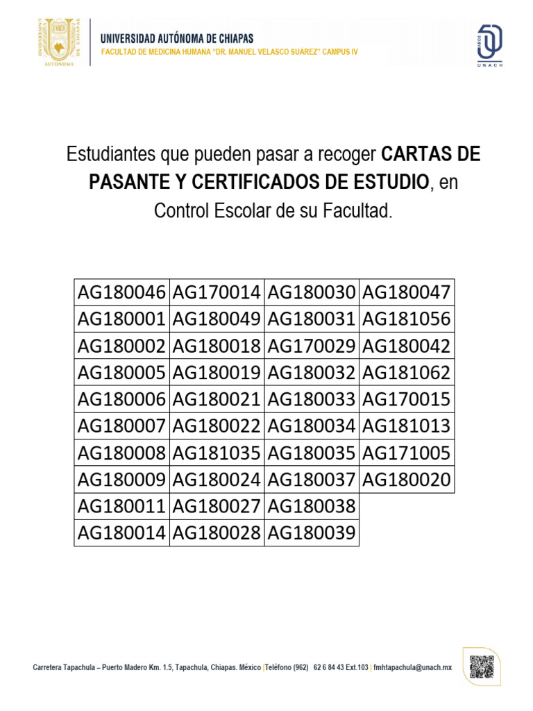 Cartas de Pasante y Certificados de Estudio E-J 2024 | PDF
