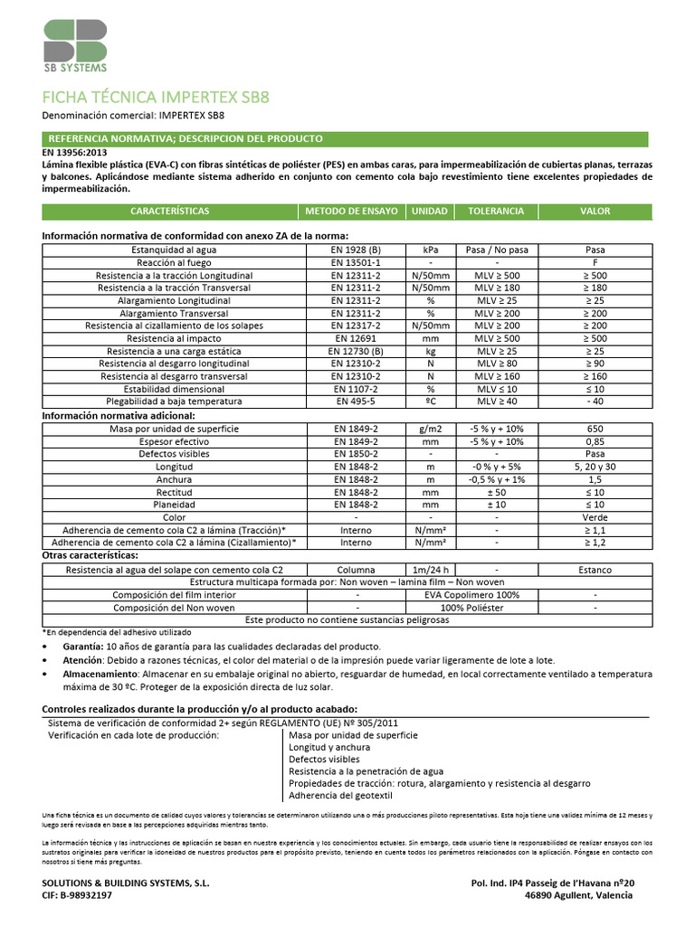 Ficha Tecnica Impertex SB8 | PDF