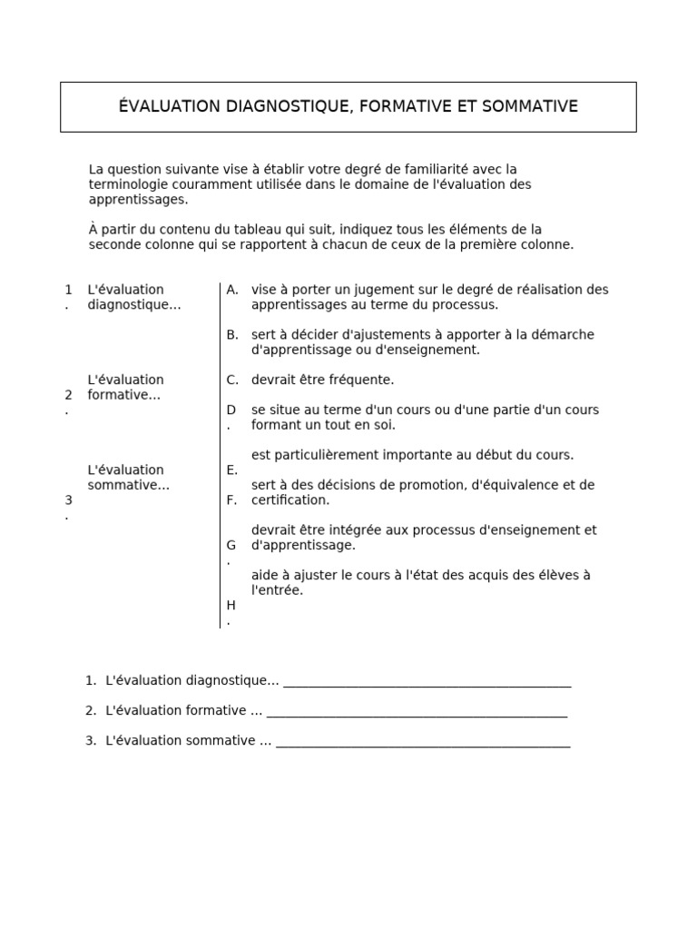 Evaluation Diagnostique Formative Et Sommative | PDF