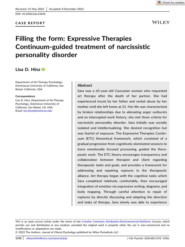 J Clin Psychol - 2024 - Hinz - Filling The Form Expressive Therapies ...