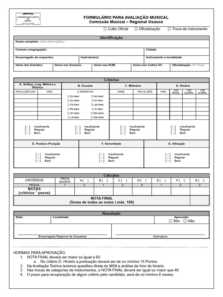 Formulário para Avaliação Musical | PDF | Composições musicais ...