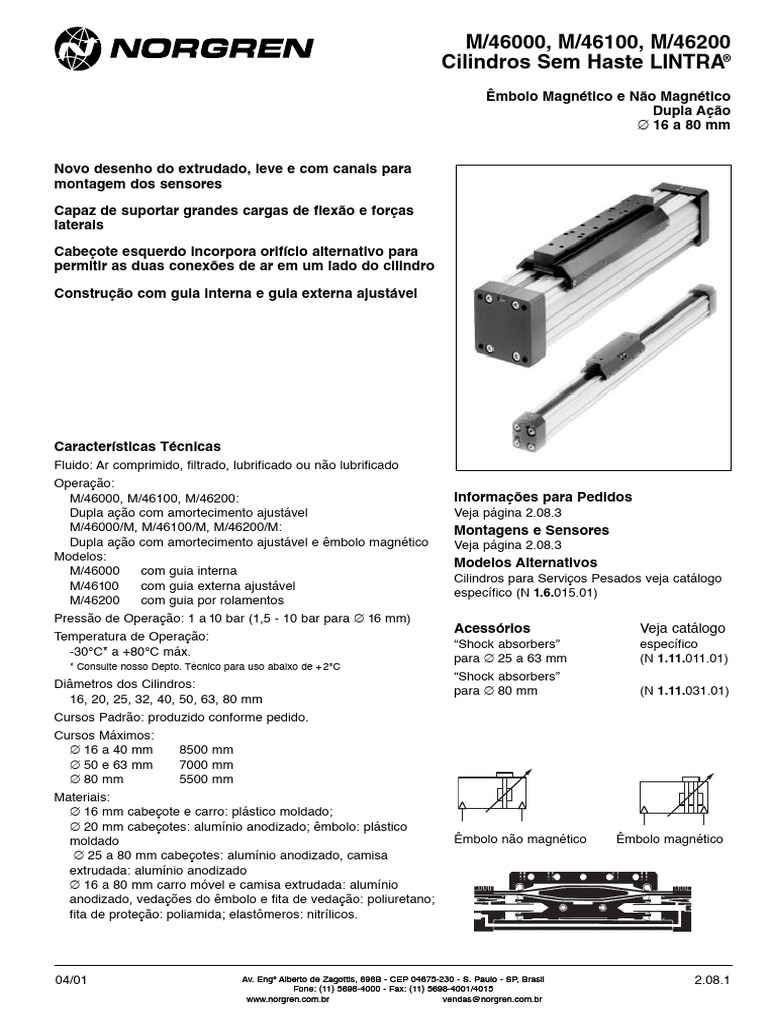 M/46000, M/46100, M/46200 Cilindros Sem Haste LINTRA: Consulte Nosso ...