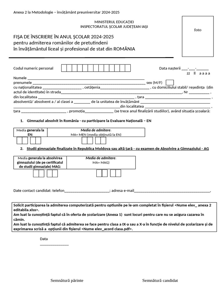 Nume Elev - Anexa 2 Semnata | PDF
