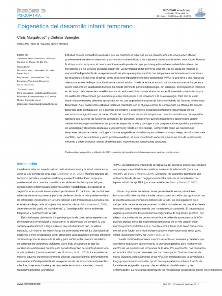 Epigenetics of Early Child Development | PDF